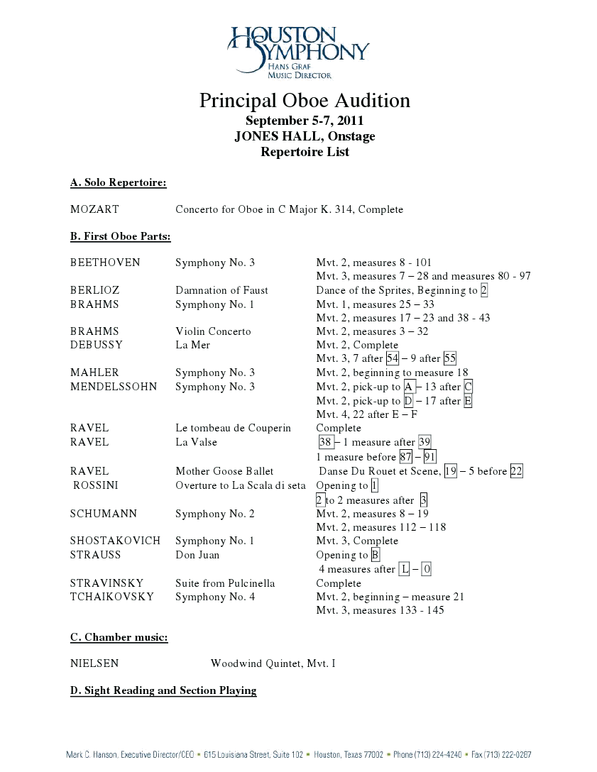 Orchestral Audition Repertoire Lists | All is Yar